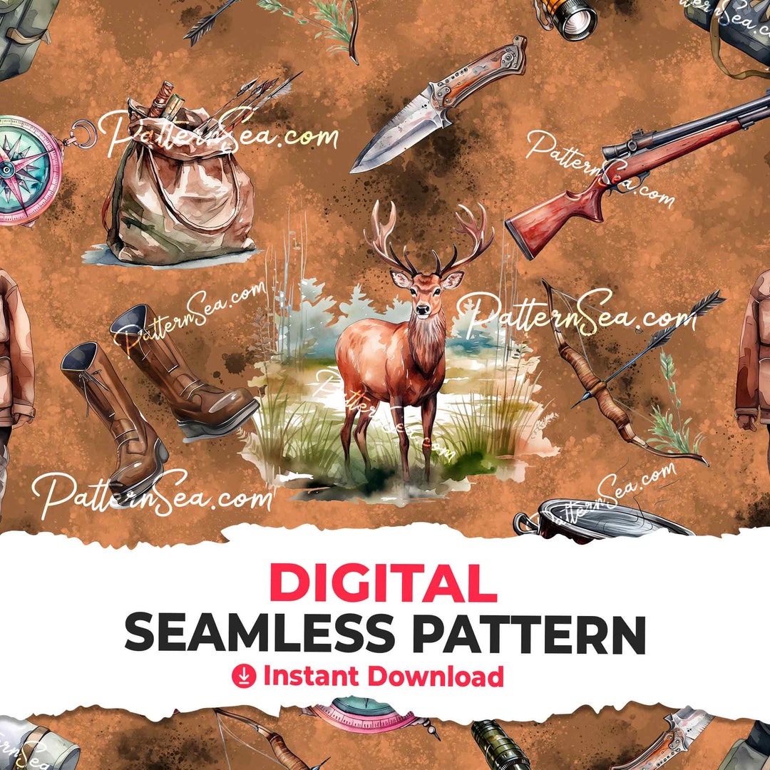 Hunting Seamless Pattern: Printable Tumbler Wrap, Sublimation File ...