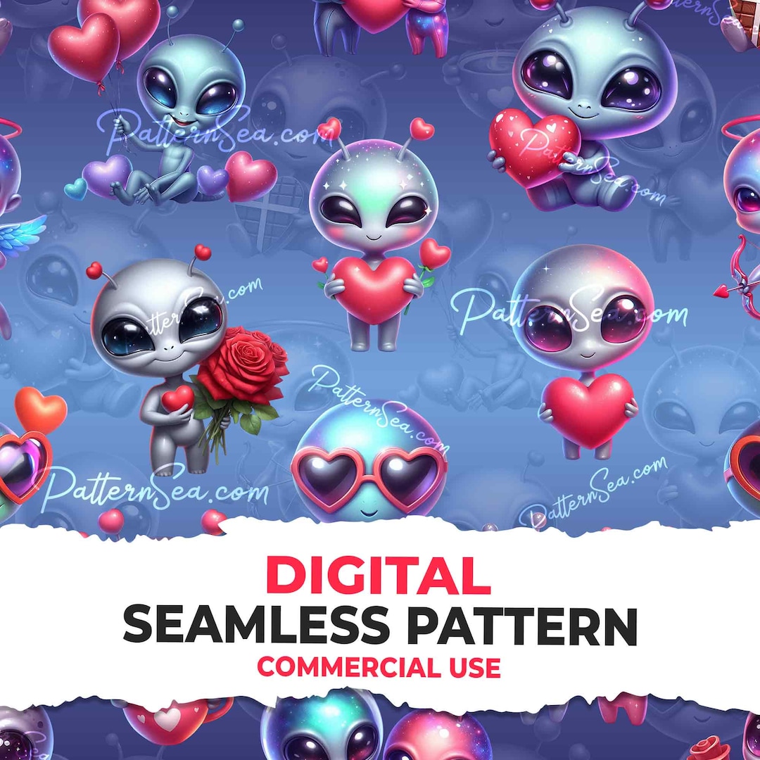Valentines Day Aliens Seamless Printable Digital Pattern Paper ...