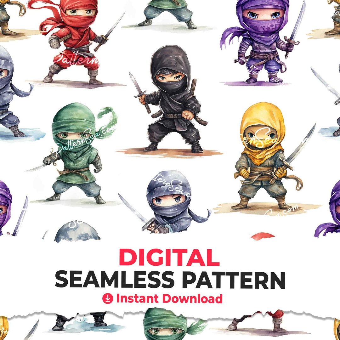 Ninjas Seamless Printable Digital Pattern Paper Sublimation Sublimate ...