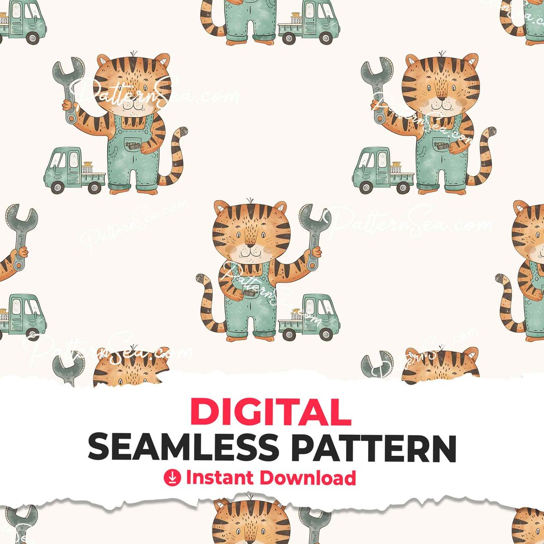 Cute Tiger Seamless Printable Digital Pattern Paper Sublimation ...