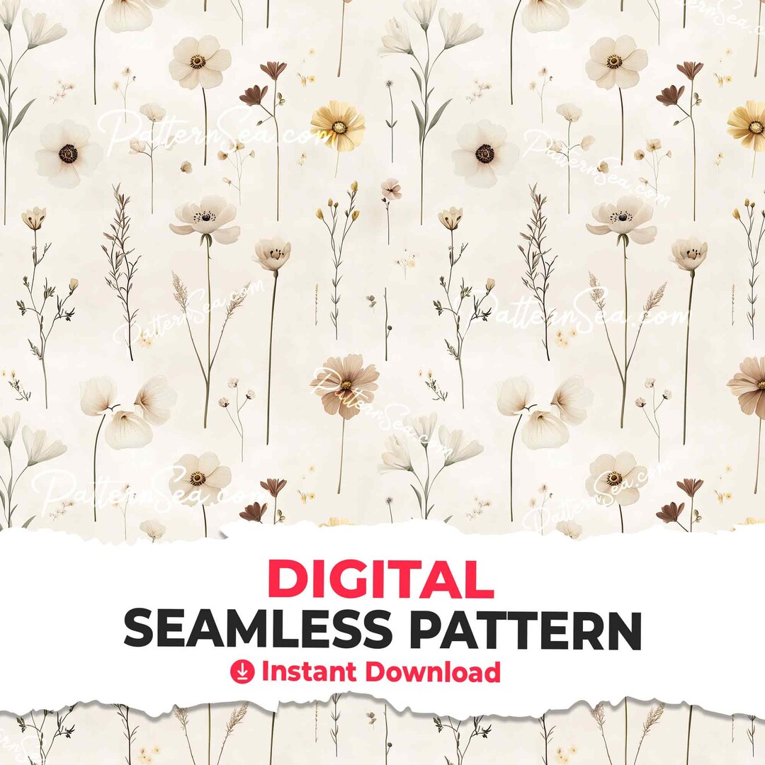 Watercolor Minimal Flower Seamless Printable Digital Pattern Paper ...