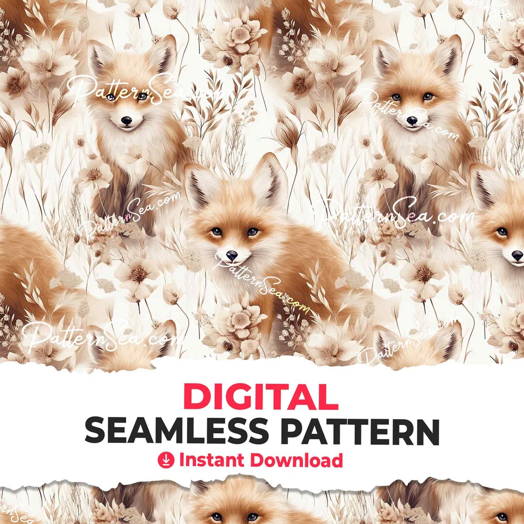 Cute Fox Digital Seamless Pattern File Papers Sublimation Sublimate ...