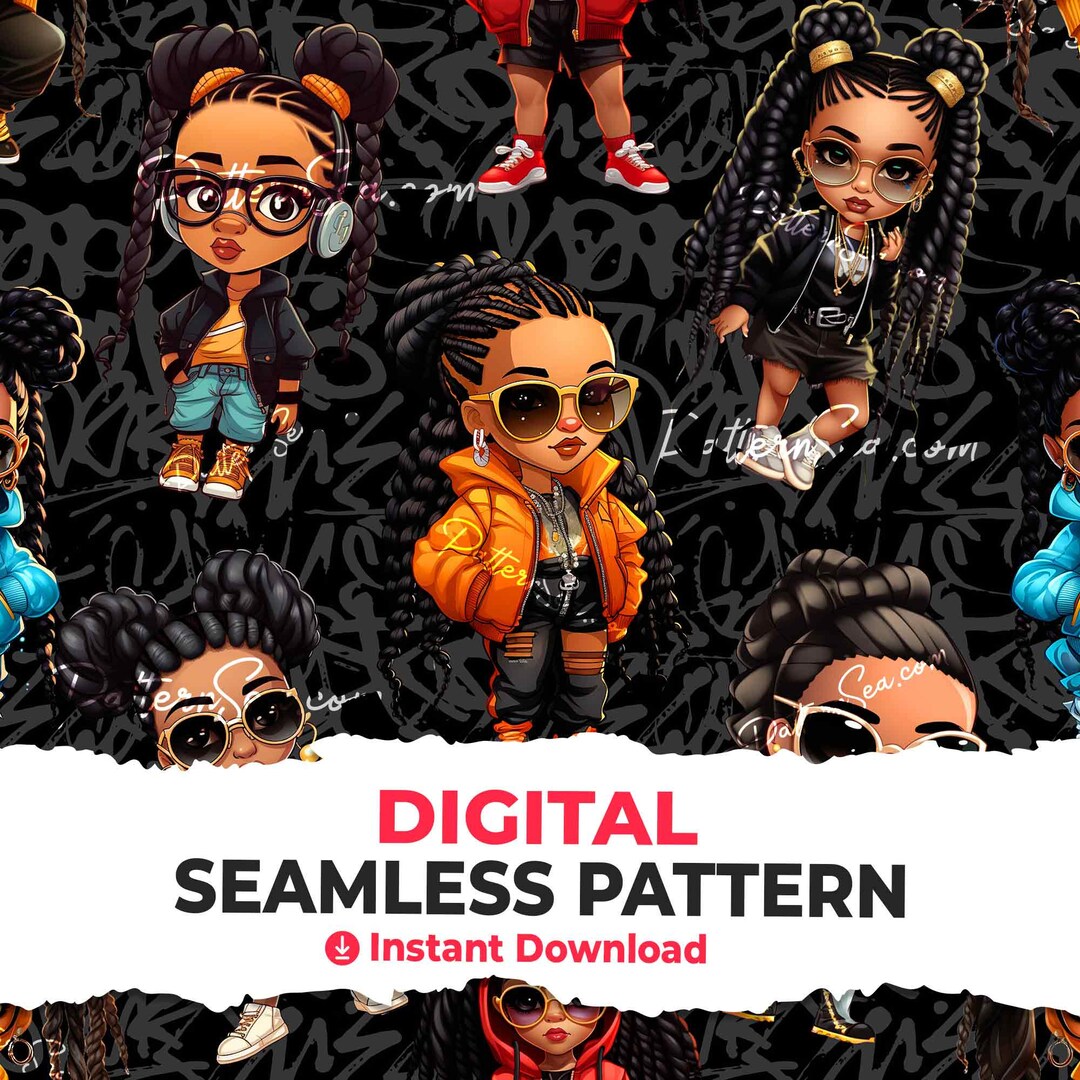 Hip Hop Girl Digital Seamless Pattern File Papers Sublimation - Etsy
