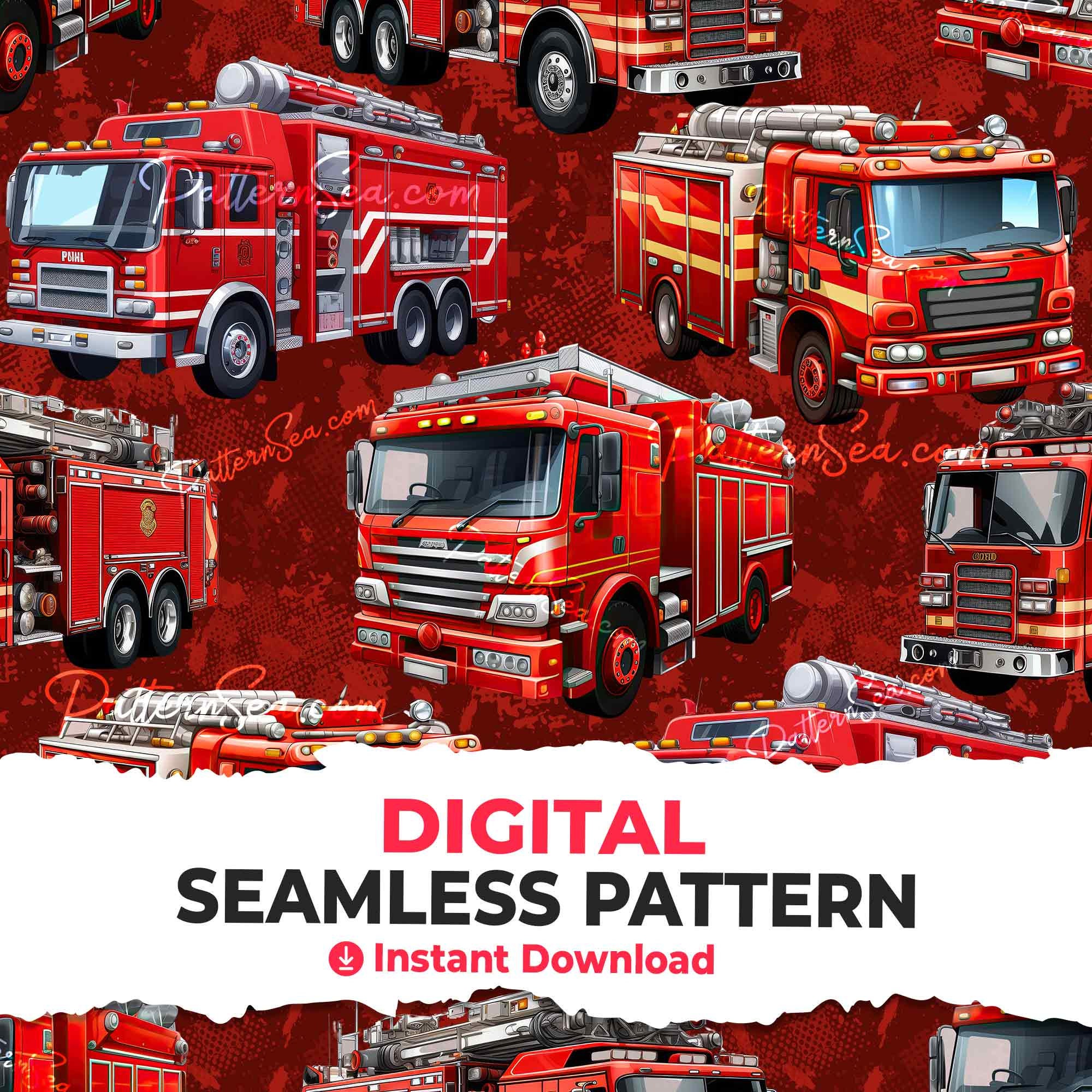 Fire Truck Digital Seamless Pattern: Sublimation File (digital Download ...