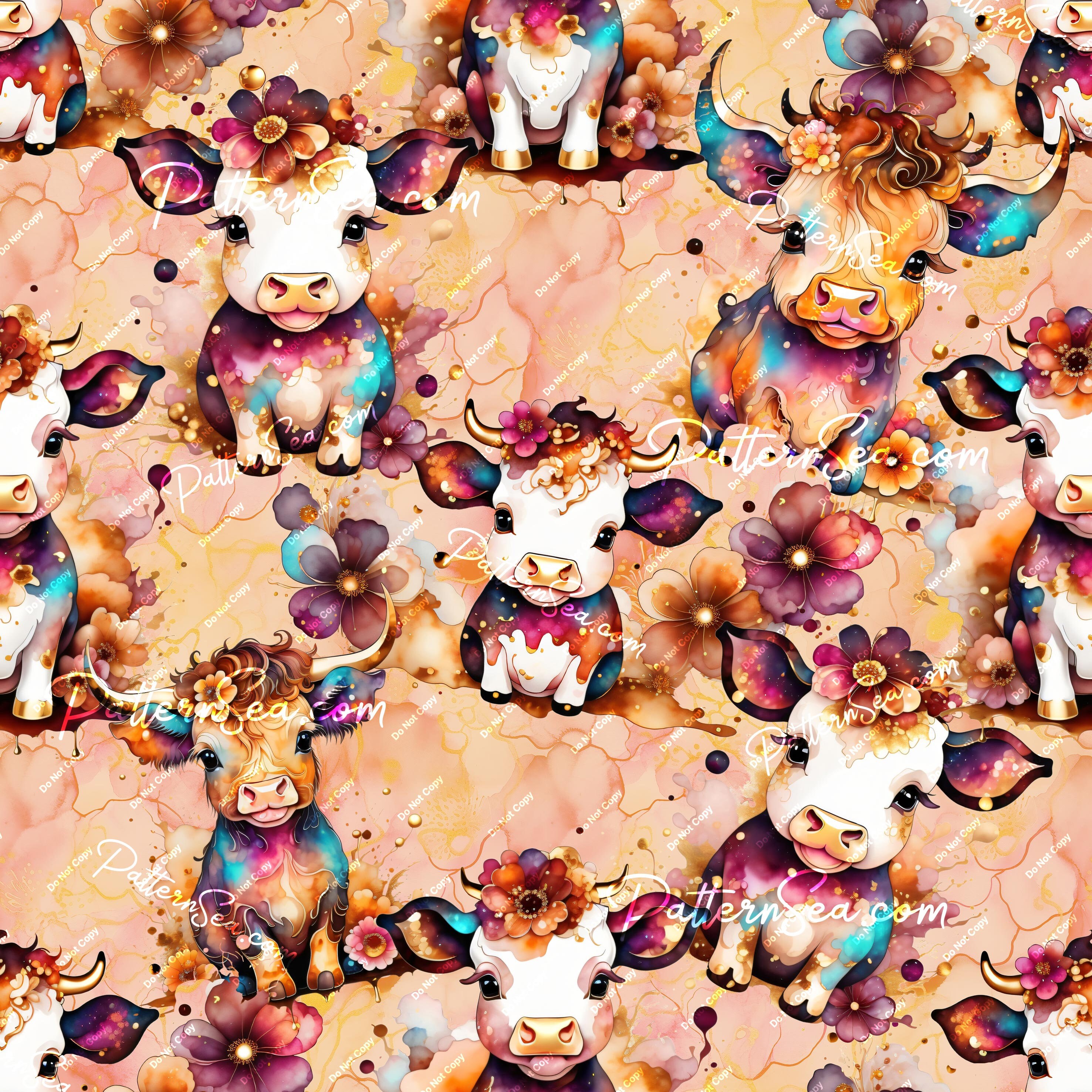 Cute Baby Cow Digital Seamless Pattern File Papers Sublimation ...