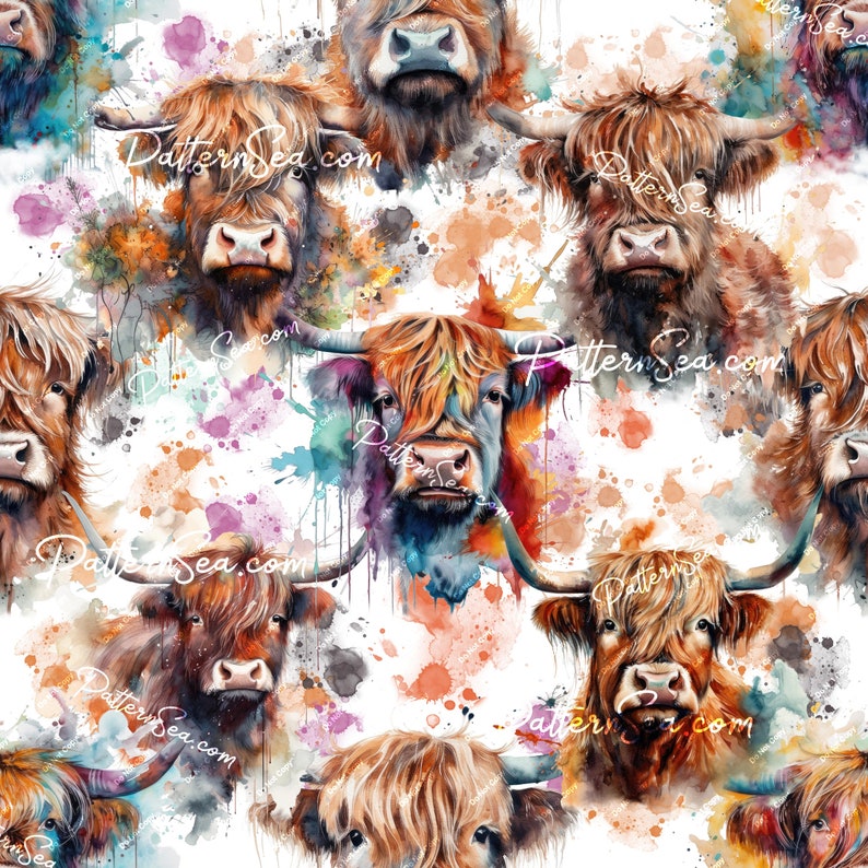 Highland Cow Digital Seamless Pattern File Papers Sublimation Sublimate ...