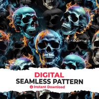 Neon Skulls Seamless Pattern, Neon Skull, Skull Clipart, Skull, Neon ...