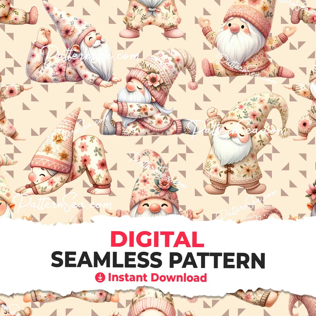 Gnomes Yoga Seamless Printable Digital Pattern Paper Sublimation ...