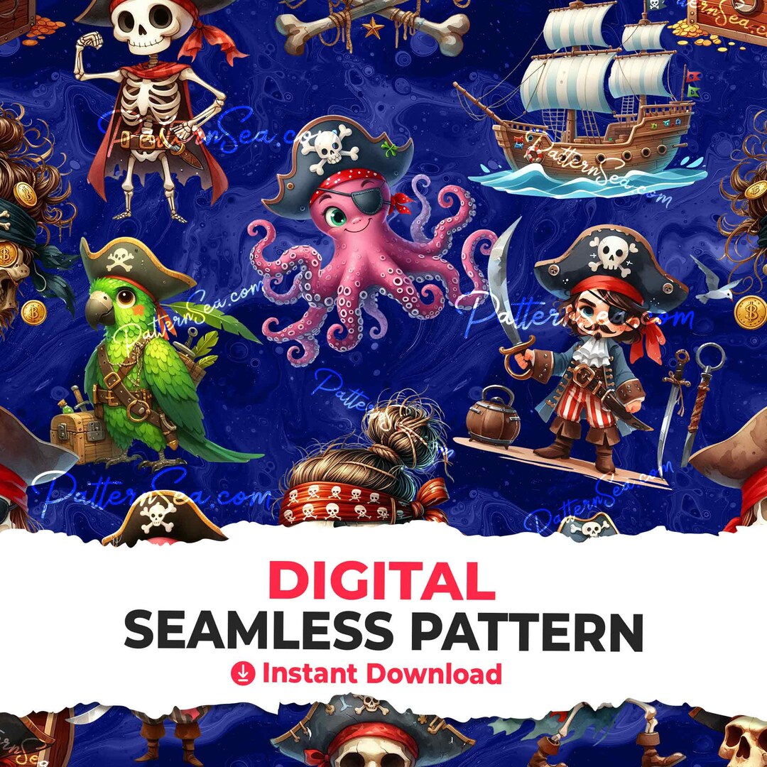 Pirate Seamless Printable Digital Pattern Paper Sublimation Sublimate ...