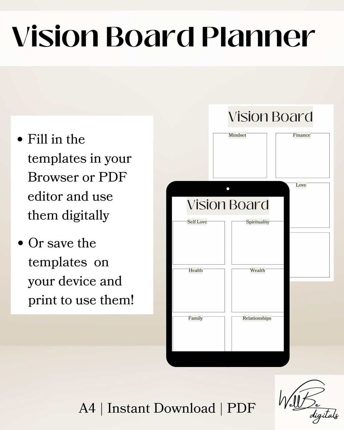 Vision Board Planner Vision Board Template PDF Planner Template Vision ...