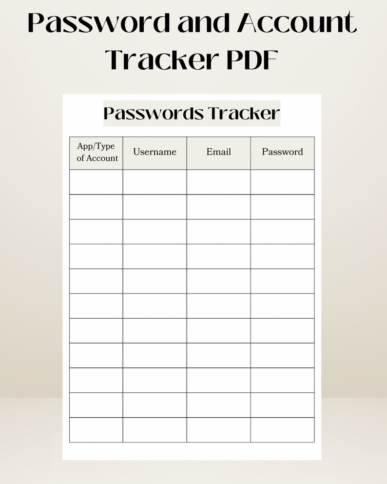 Password Tracker Subscription Tracker Password Keeper - Etsy