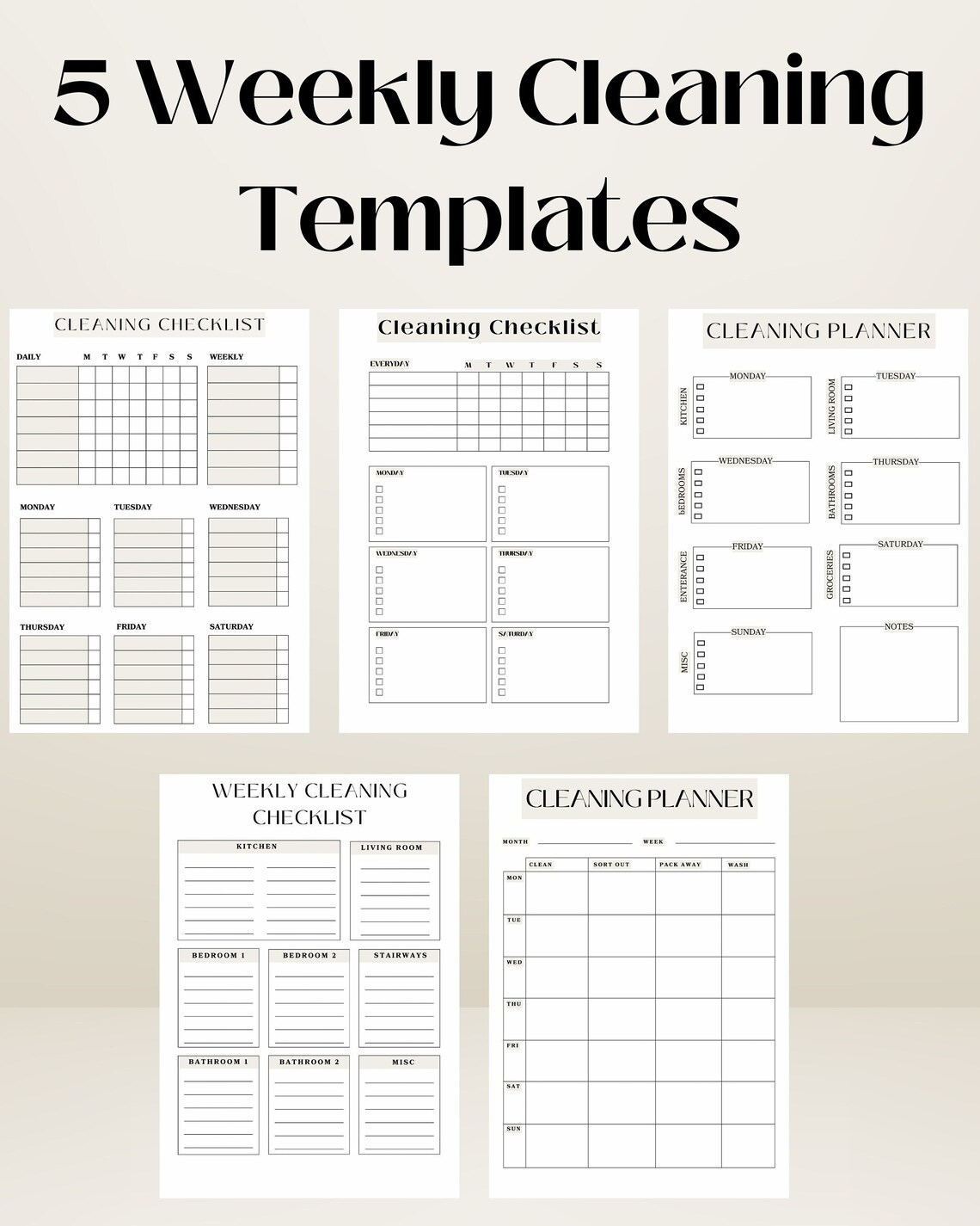 Weekly Cleaning Templates Cleaning Checklist Weekly Cleaning Schedule ...