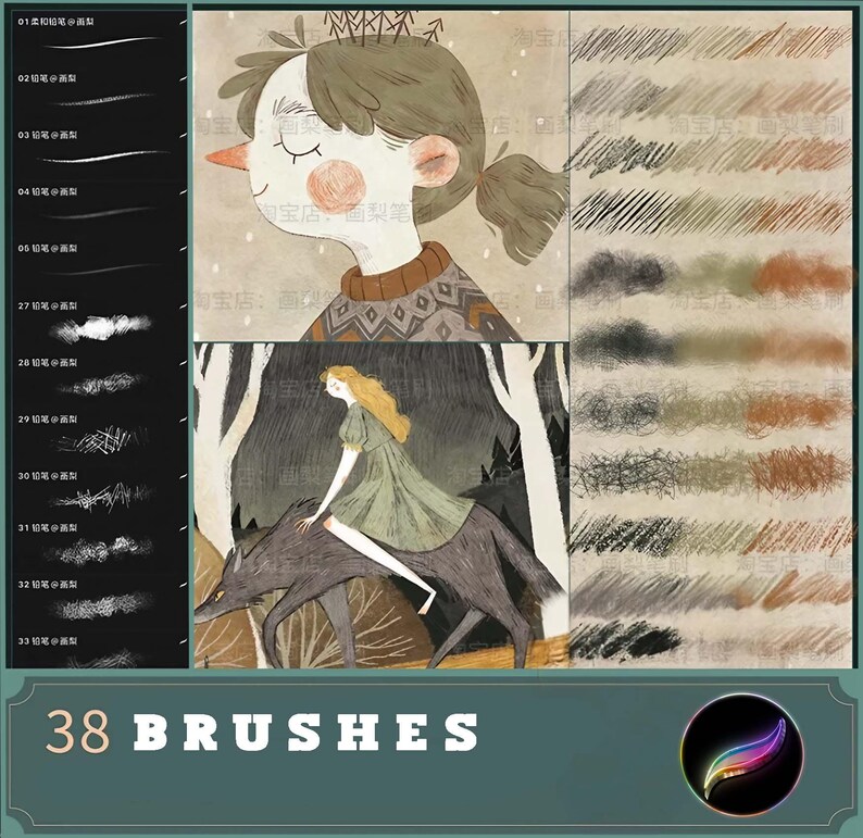Procreate Brush Colored Pencil Colored Lead Sketch Hook Line iPad ...