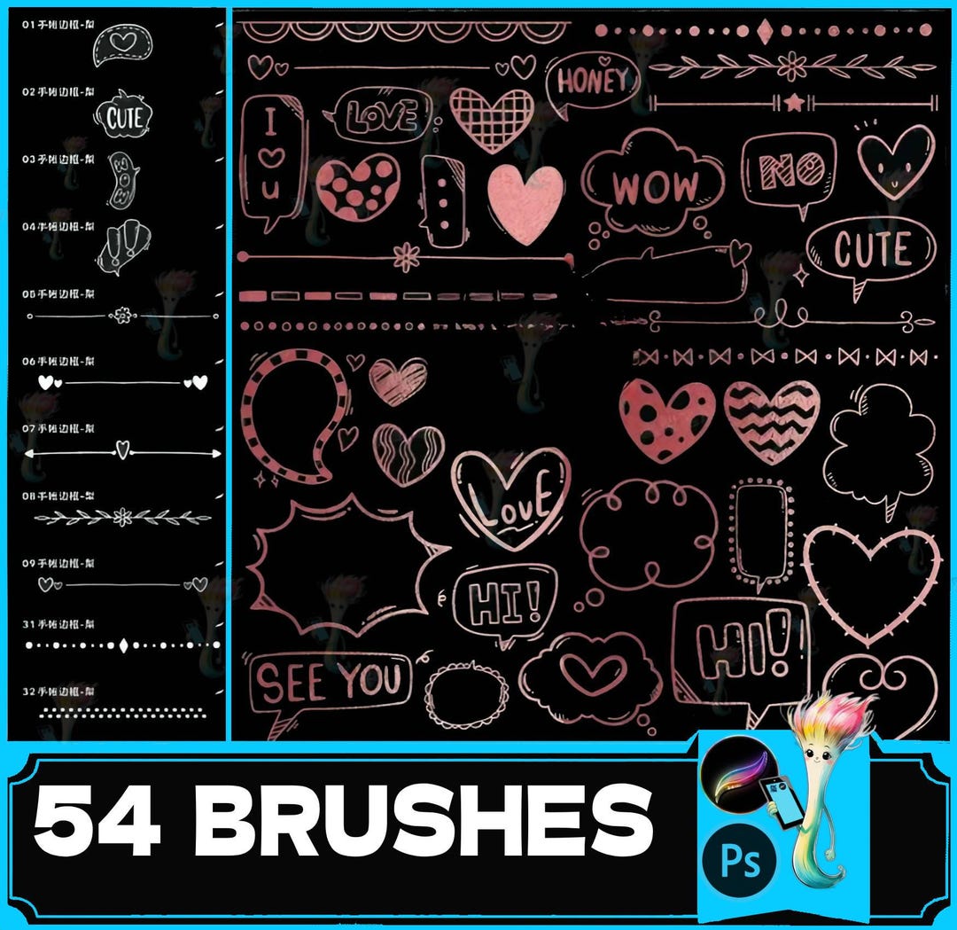 Procreate Brush Ps Brush Handbook Element Border Cute Cartoon Love Watermark Decoration Basic ...