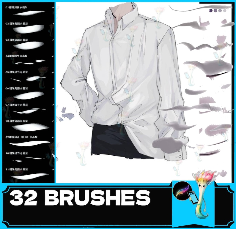 Procreate Folds Brush Set: Clothing Pattern, Fabric Detail (commercial ...