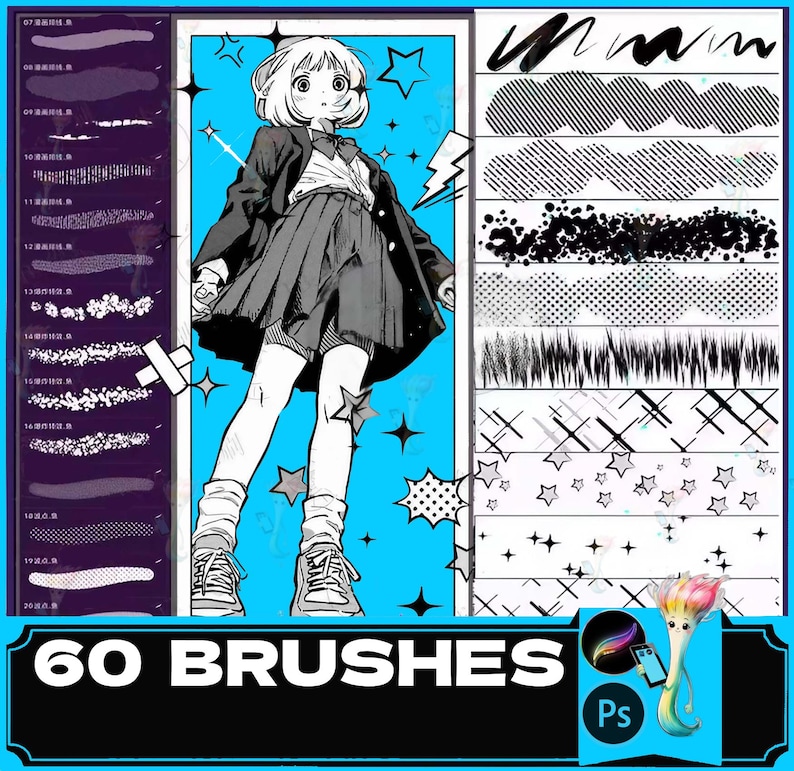 Procreate Brush, Ps Brushes, Comic Set Dot Line Hook, Line Explosion Special, Effect Wave Point ...