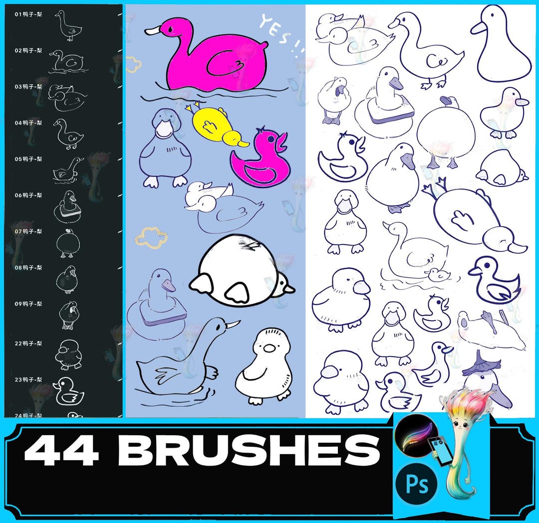 Procreate Brush Ps Brush Cute Cartoon Duck Line Drawing Pet Auxiliary ...