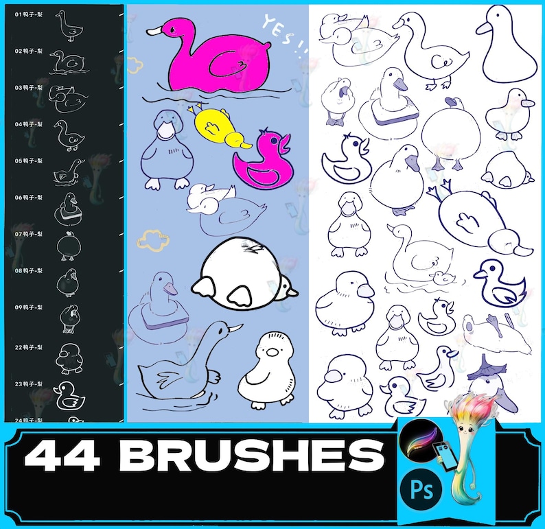 Procreate Brush Ps Brush Cute Cartoon Duck Line Drawing Pet Auxiliary ...