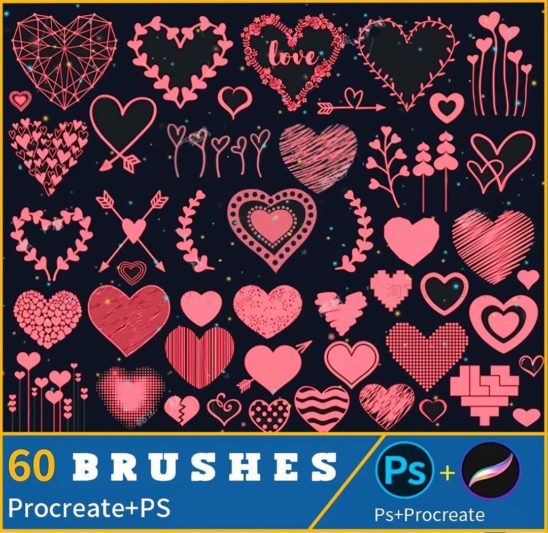 Procreate Brush, Ps Brush Heart, Shaped Love, Pattern Heart Hand ...