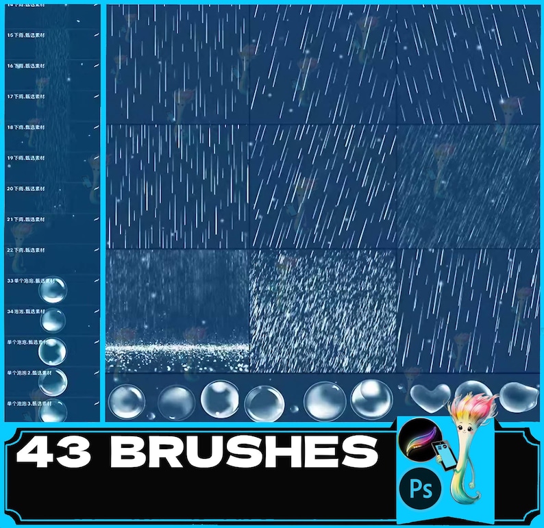 Procreate Brush Ps Brush Rainy Day Rain Rainstorm Realistic Special Effects Bubble Raindrop ...