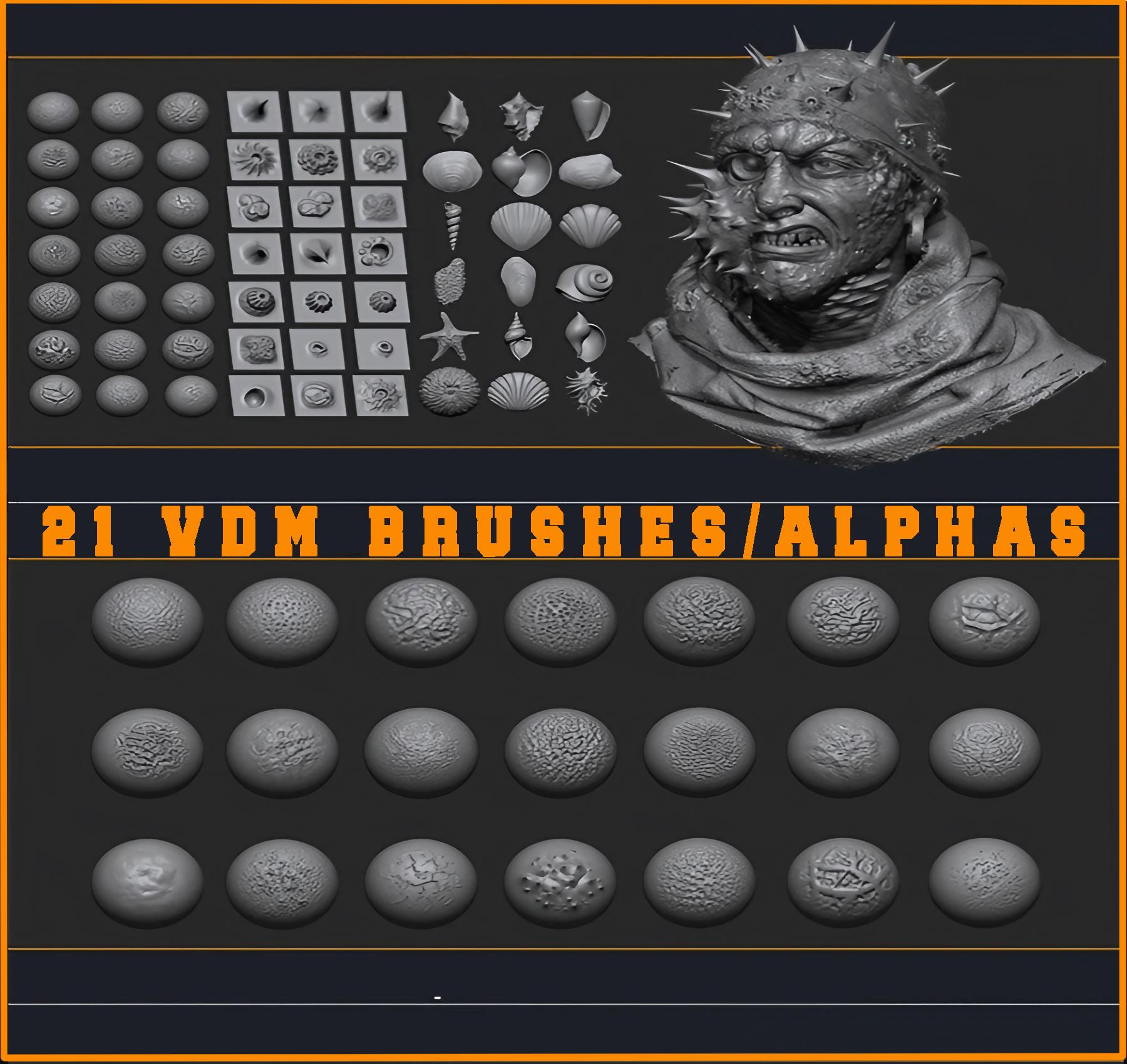 Zbrush Corrosion Skin ZB Brush Alpha Texture Map Ocean Shell Starfish ...