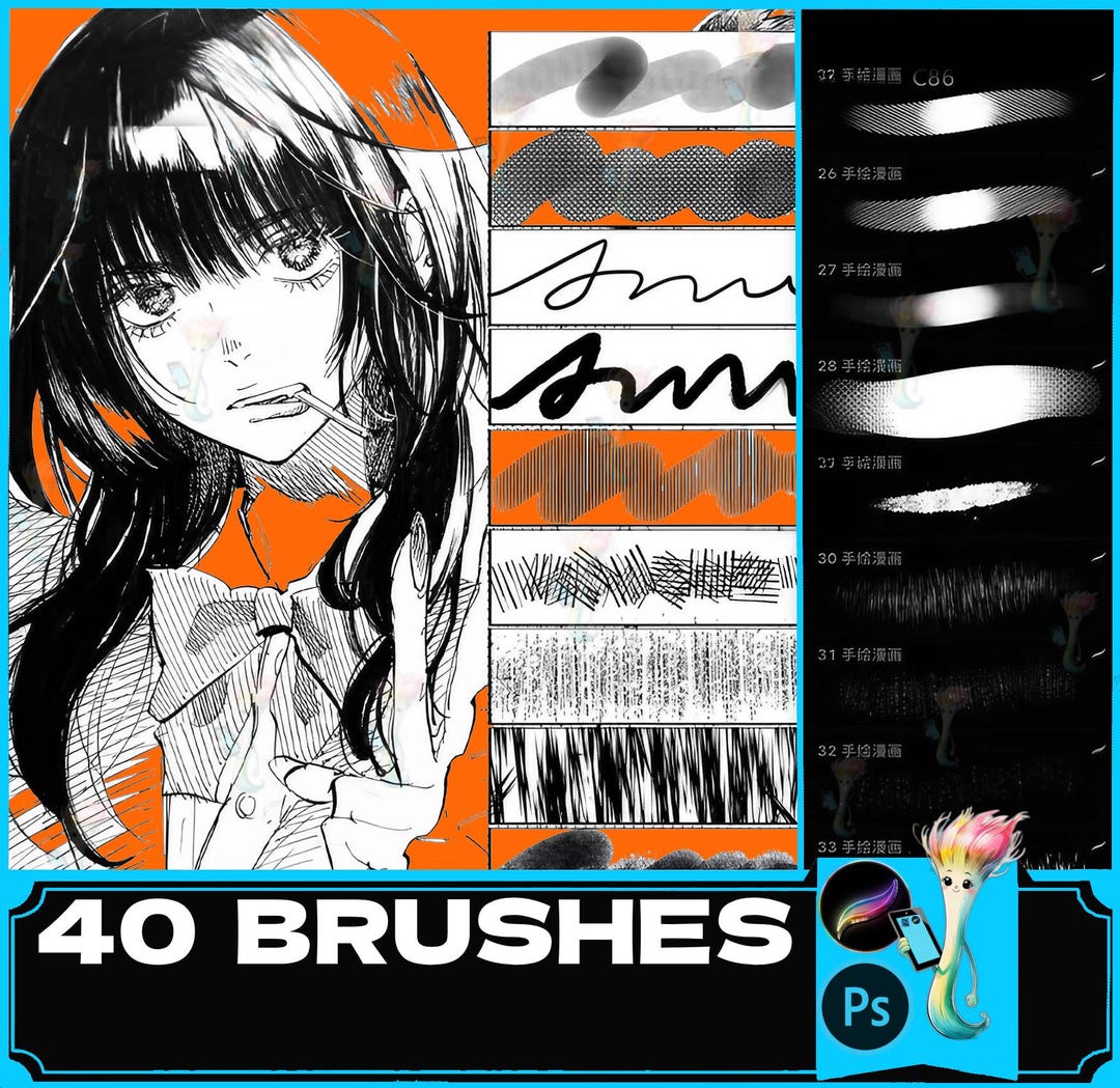 Anime Comic Brush Set: Hand-painted Sketch Texture for Procreate ...