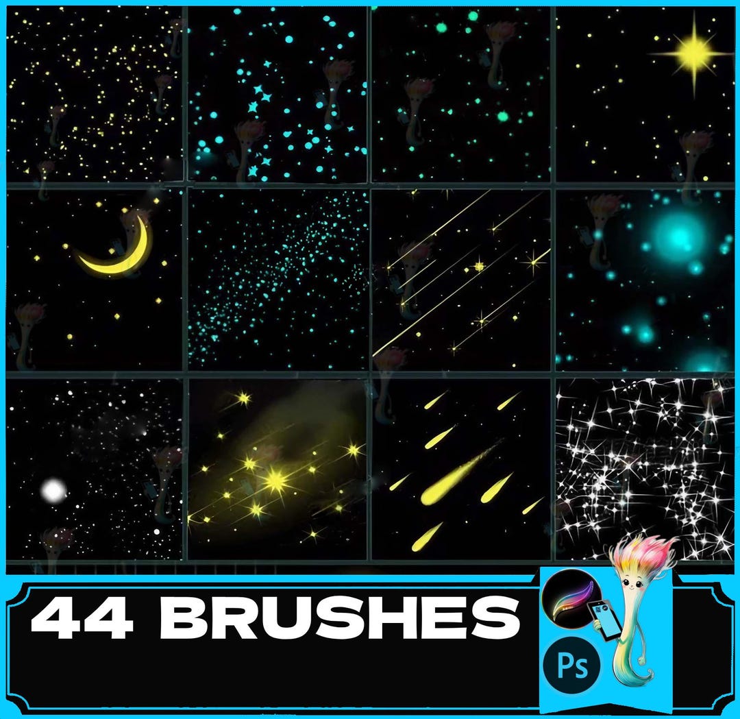 Procreate Brush Ps Brush Starry Sky Moon Stars Meteor Shining Light ...