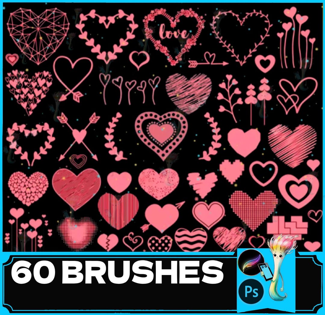 Procreate Brush, Ps Brush Heart, Shaped Love, Pattern Heart Hand ...