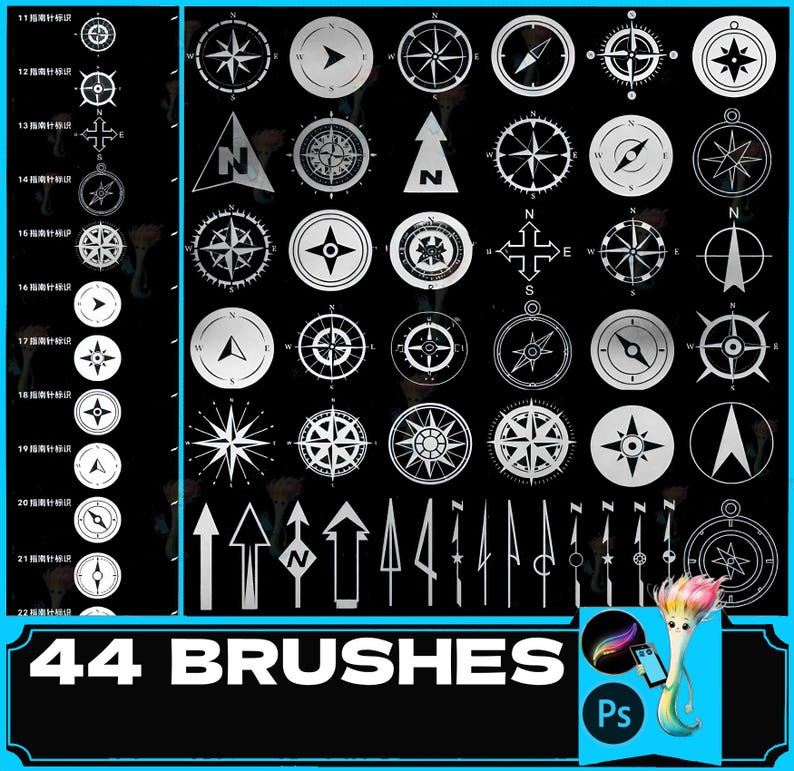 Procreate Brushes PS Brushes Compass Logo Compass Direction Coordinate ...