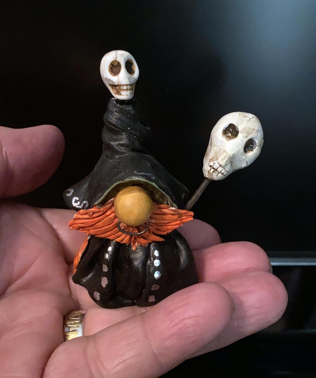 Mini Goth Gnome With Orange Mustache and Skulls – Handmade Halloween ...