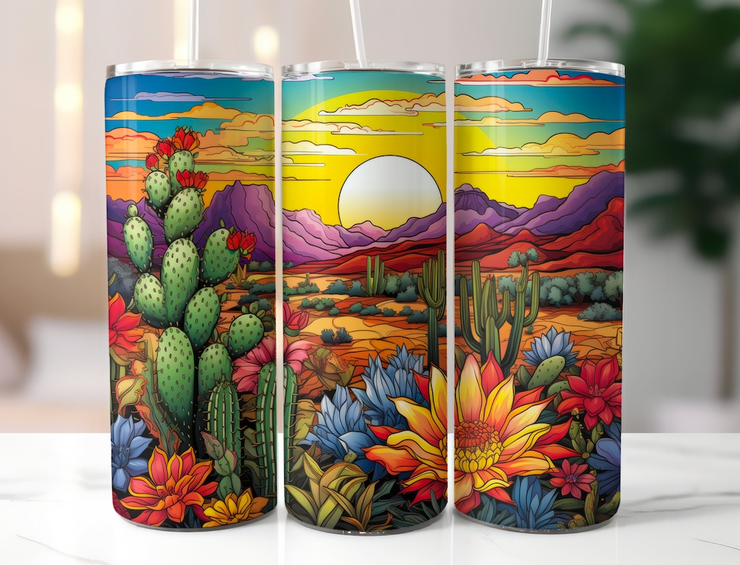 Vibrant Arizona Sunset Desert 20 Oz Skinny Tumbler Sublimation Design ...