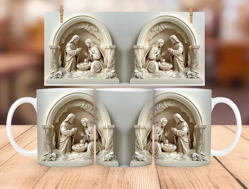 3D Nativity Scene Mug Wrap | Baby Jesus Christmas Mug Design | 11oz ...