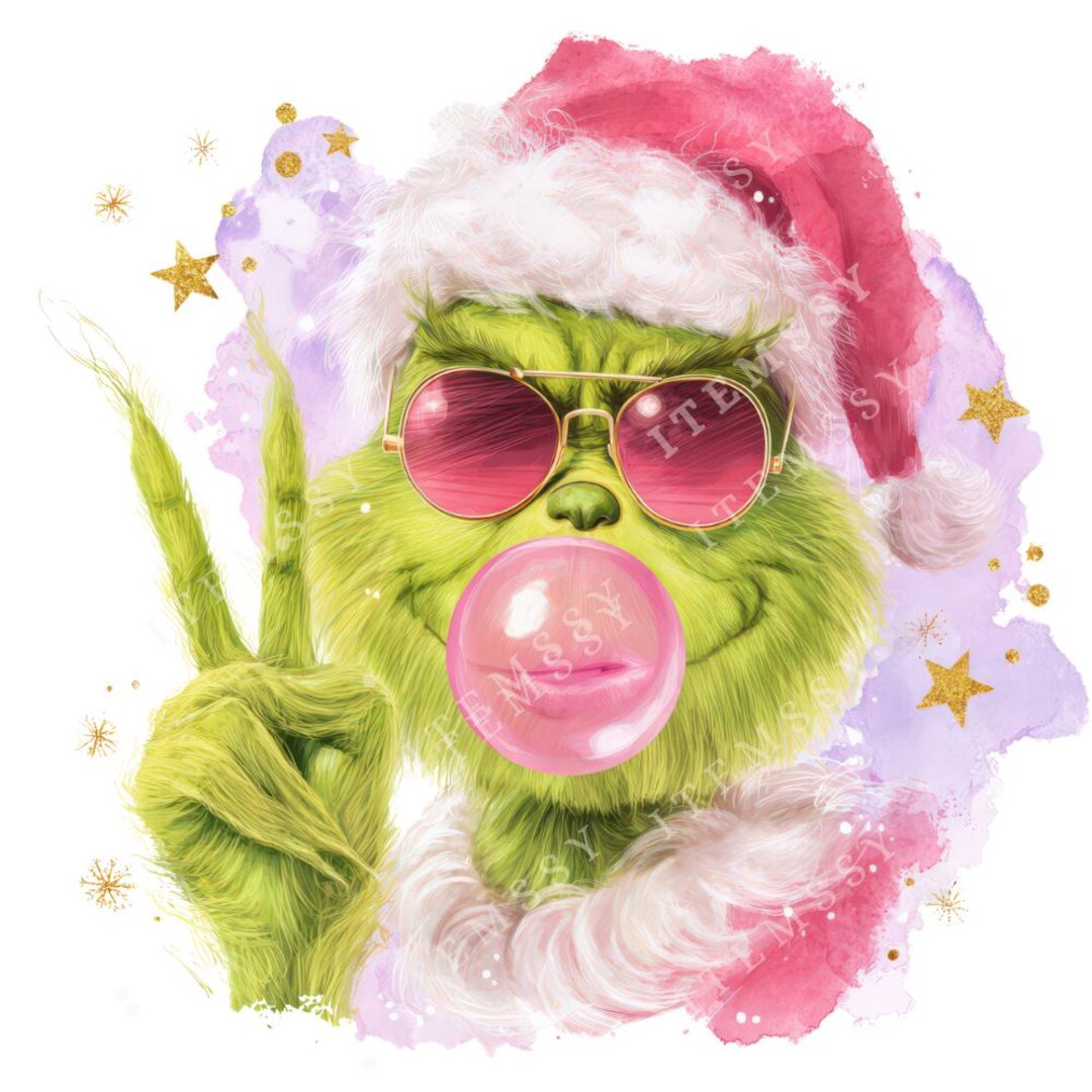 Grinch Peace Sign PNG, Cool Grinch Sunglasses Clipart, Pink Santa Hat ...