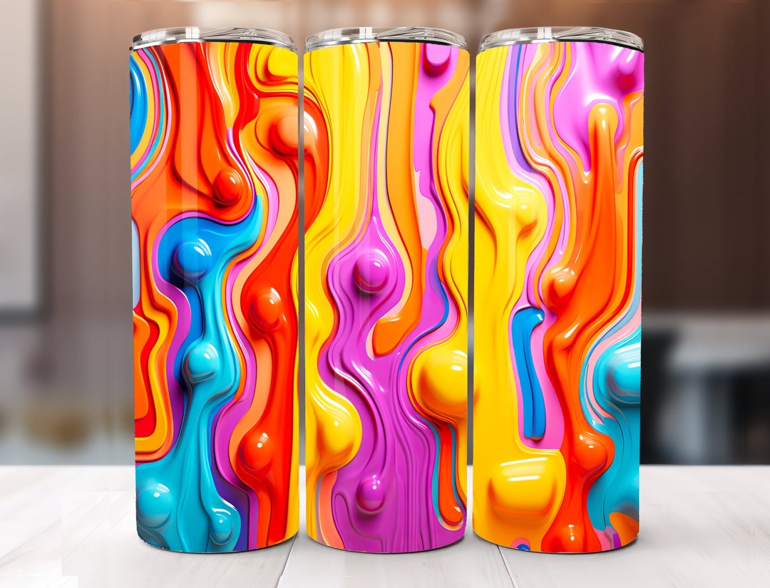3D Rainbow Dripping Paint Tumbler Wrap 20 Oz Tumbler Template, 3D ...