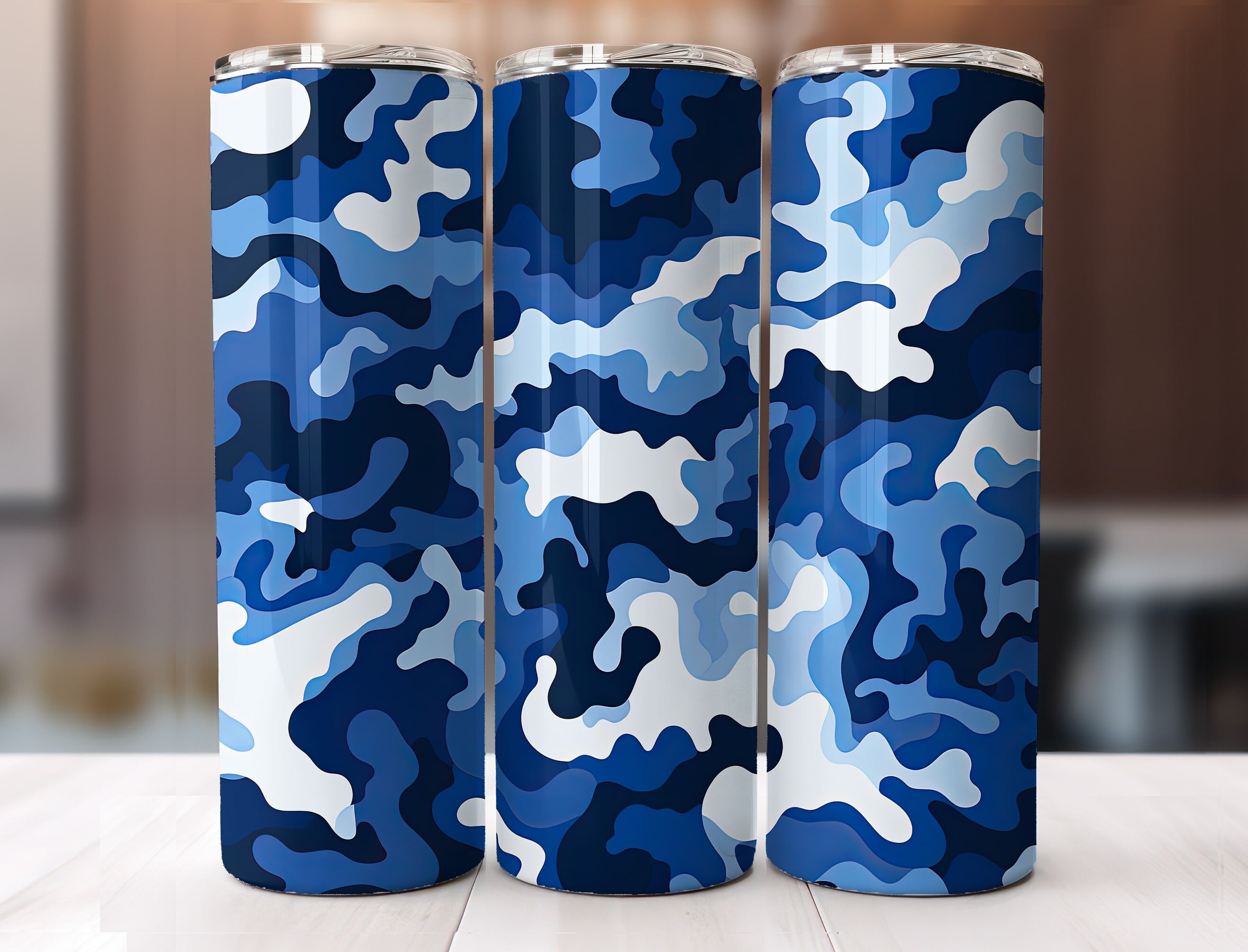 White Navy Blue Camo Pattern 20 Oz Skinny Tumbler Sublimation Wrap ...