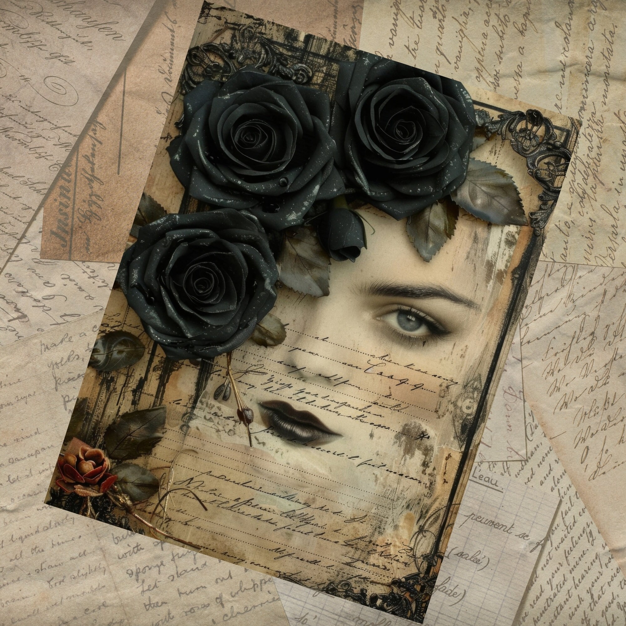 Gothic Roses Junk Journal Pages | Black Roses Collage Sheets for ...