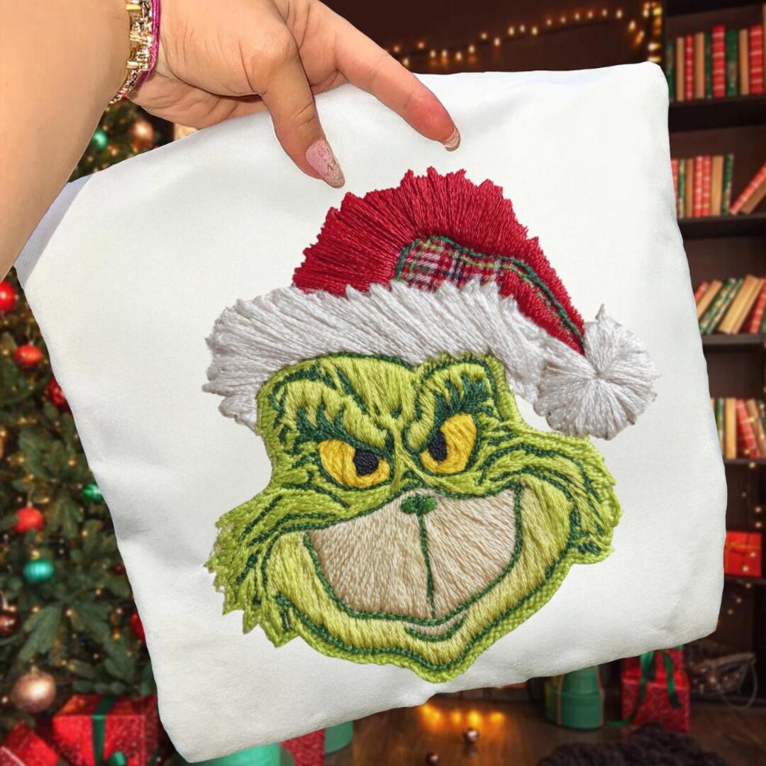 Embroidered Grinch Christmas PNG • Funny Green Grinch Face Clipart ...
