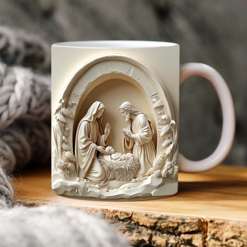 3D Nativity Scene Mug Wrap | Baby Jesus Christmas Mug Design | 11oz ...