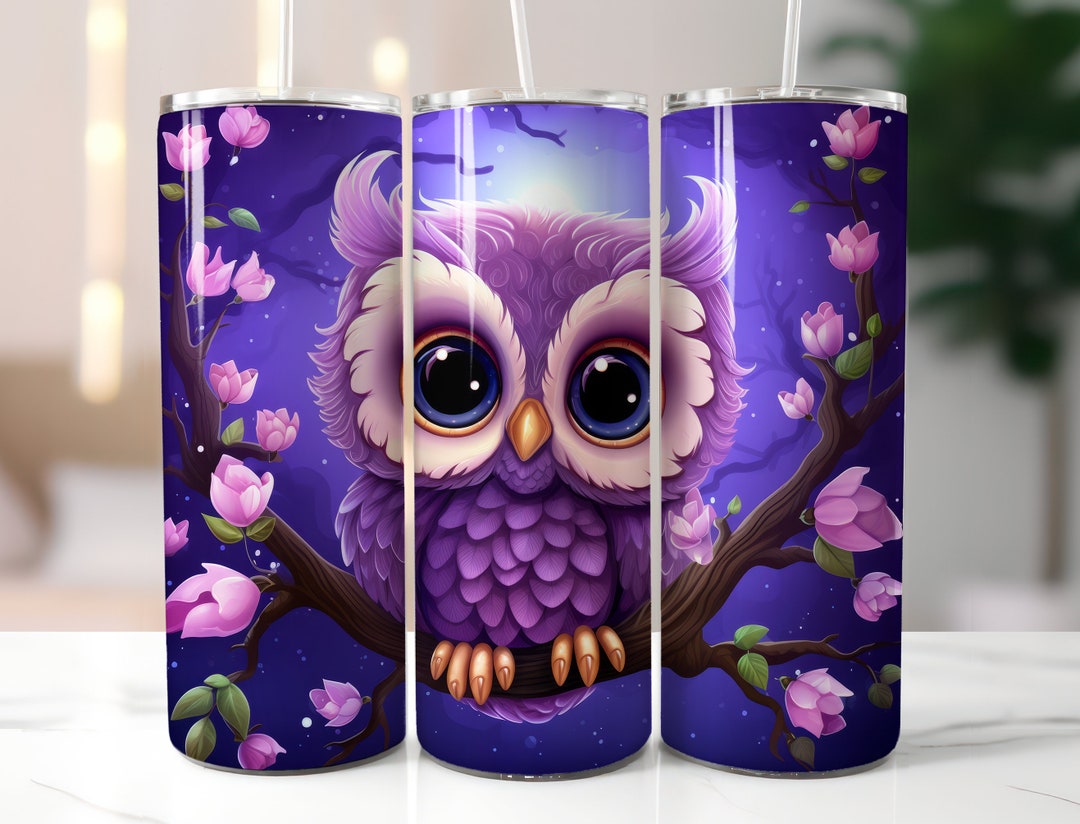 Purple Cute Baby Owl Sublimation Design for 20oz Skinny Tumbler ...