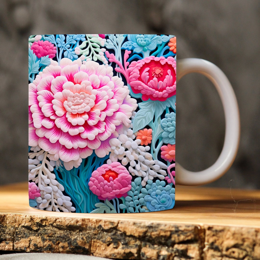 Vibrant Floral Blooms Wedding Mug 3D Design Colorful Flower - Etsy