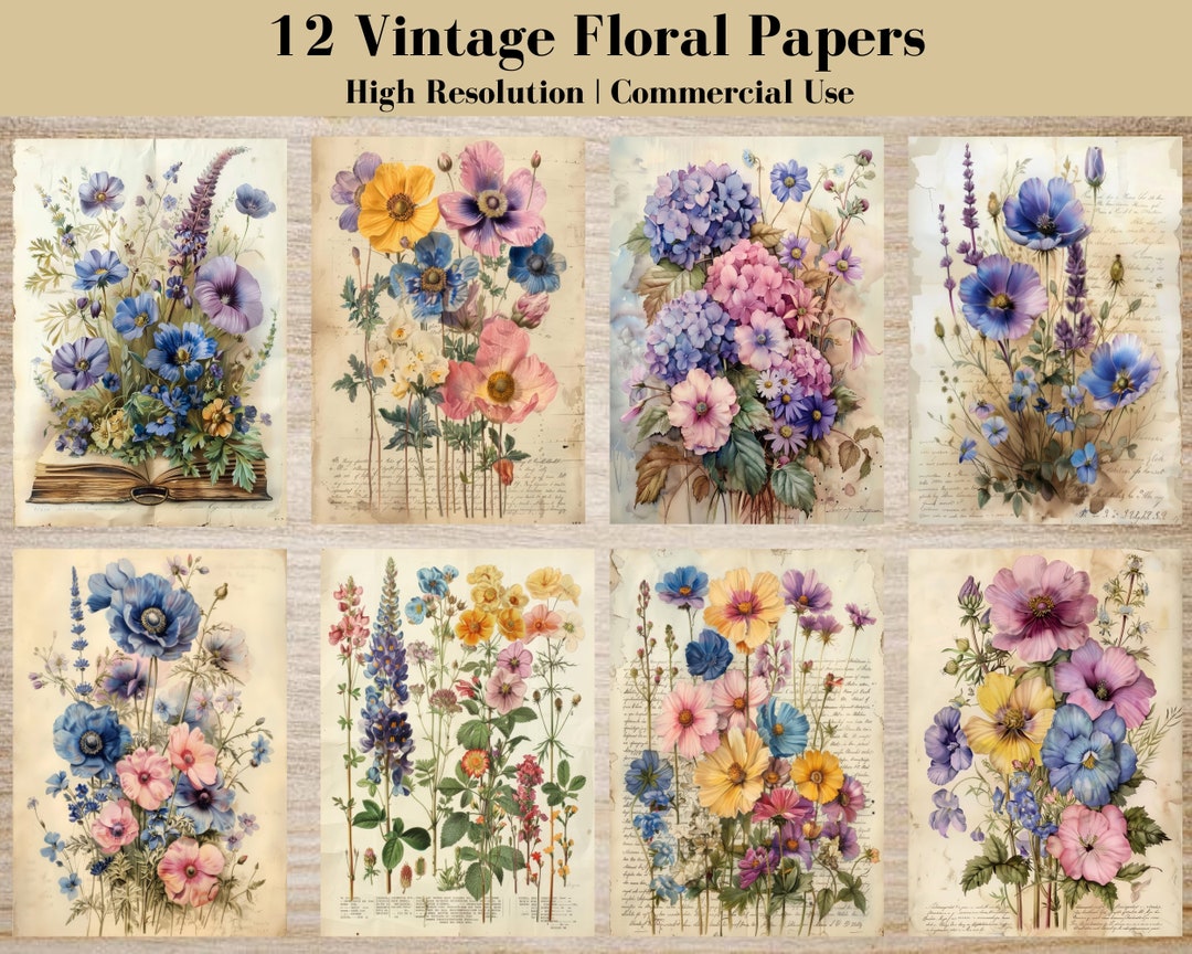 Vintage Floral Scrapbook Paper | Lemon Yellow Junk Journal Pages ...