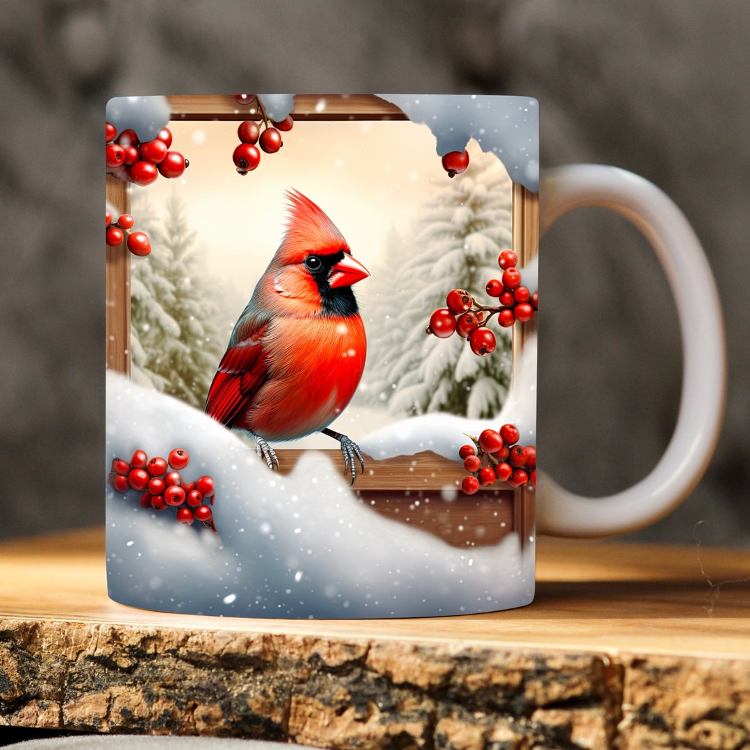 Christmas Winter Cardinal 3D Mug Wrap Sublimation Design | Festive ...