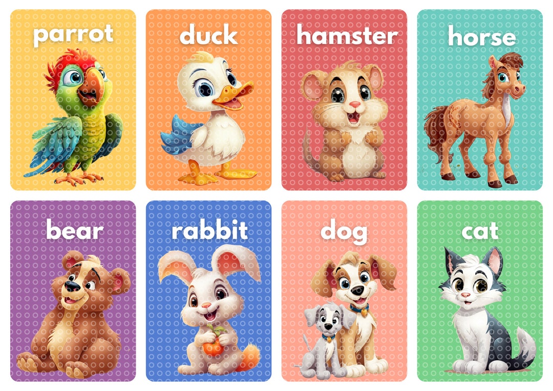 8 Printable Flashcards for Learning About Animals - Etsy