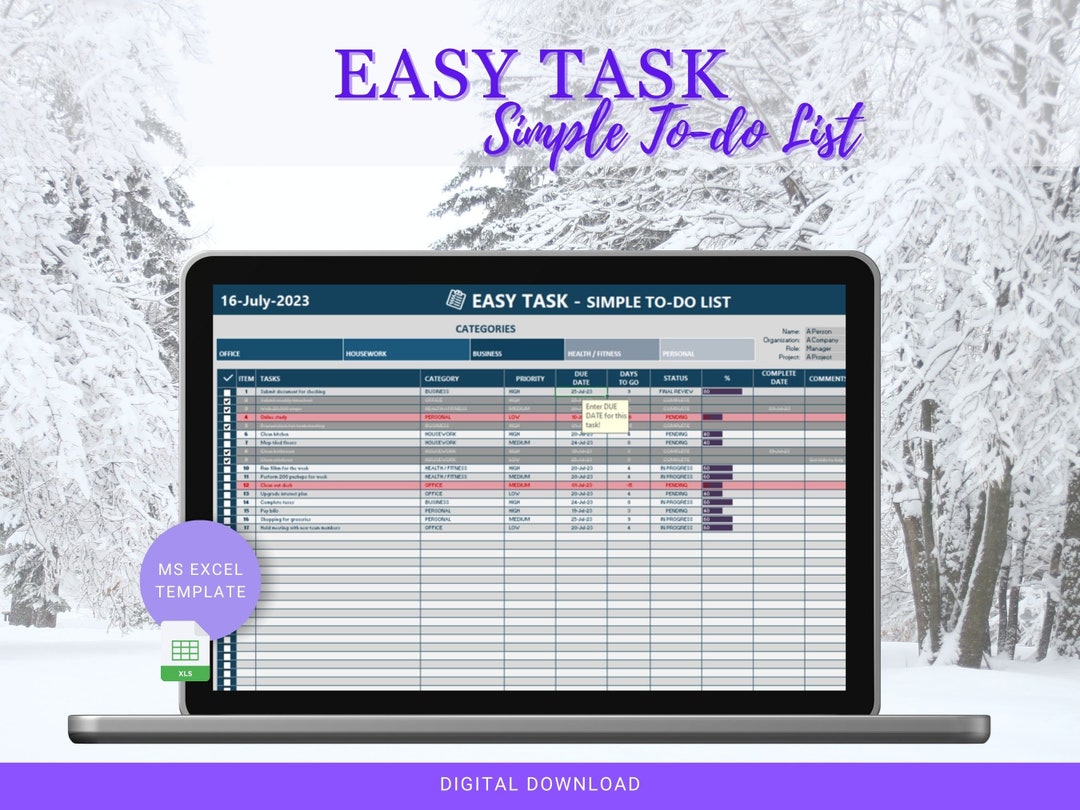 To Do List Spreadsheet Template Digital Productivity Planner - Etsy