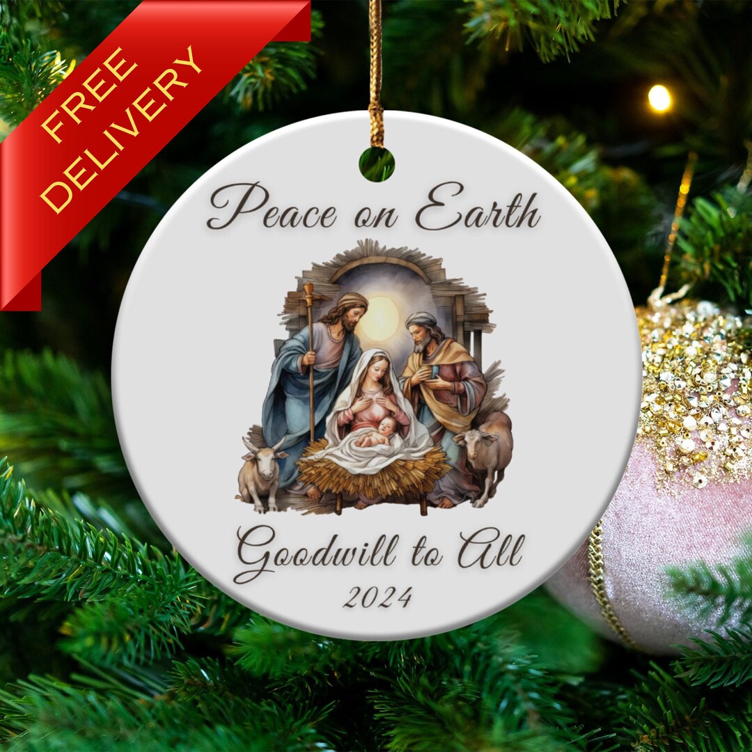 Nativity Scene Christmas Ornament, Peace on Earth Xmas Faith Decoration ...