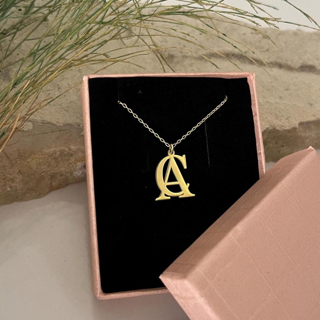 Double Initial Necklace, Two Interlocking Special Custom Design Letter ...