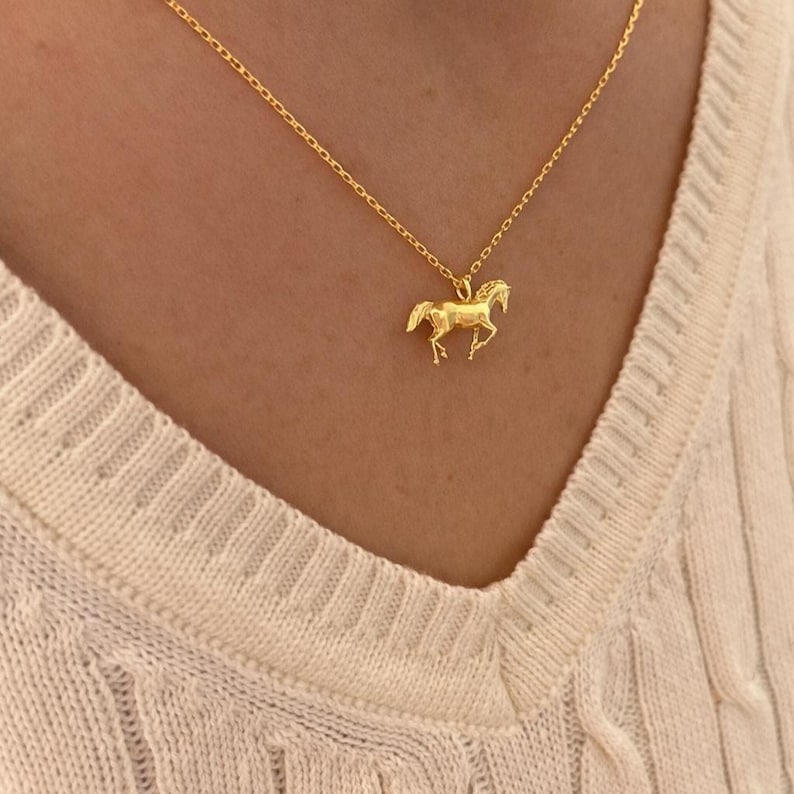 Dainty Gold Running Horse Necklace, Tiny Horse Pendant With Box Chain ...