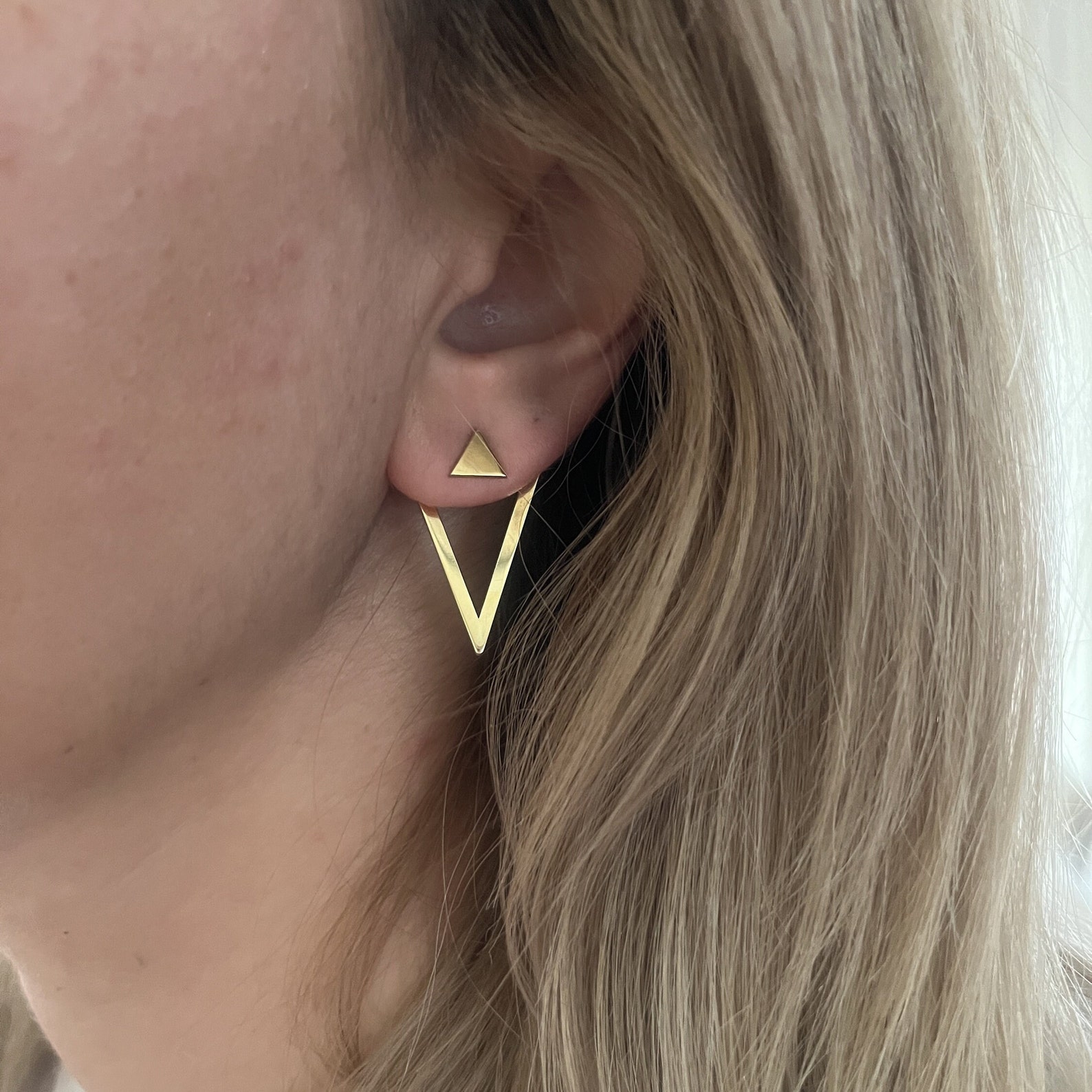 Ear Jacket Earrings Triangle Silver Earrings Unique Earrings Christmas Gift Earrings Geometric ...