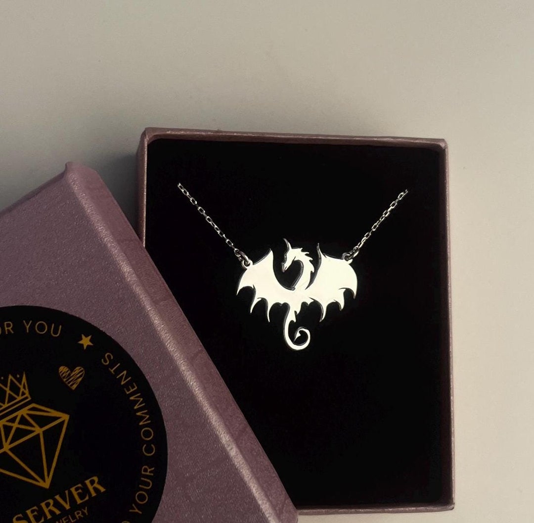 Sterling Silver Dragon Necklace, 14K Gold Plated Flying Dragon Pendant ...