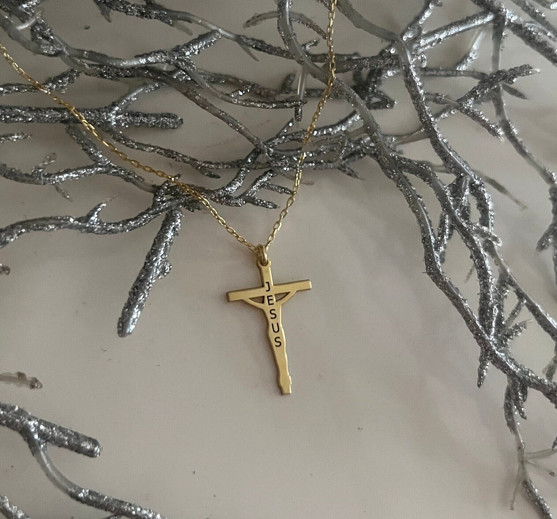 Jesus Cross Necklace, Gold Cross Necklace, Valentine's Day Gift, INRI ...